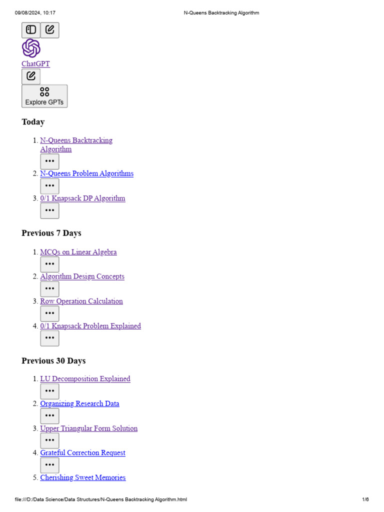 N-Queens Backtracking Algorithm | PDF | Mathematical Analysis | Algorithms