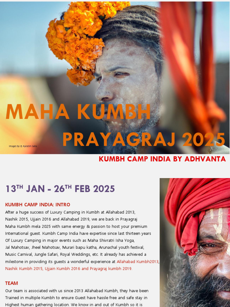 Kumbh 2025 Kumbh Camp India Brochure | PDF | Hindu Worship