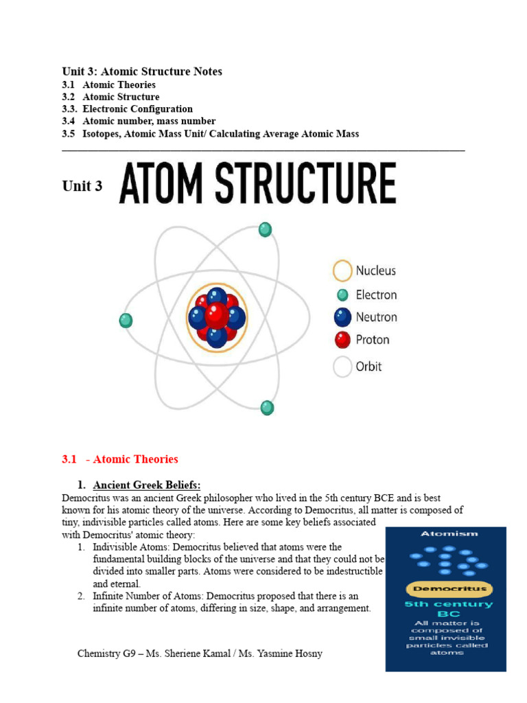 Unit 3 Atomic Structure Notes | PDF | Atoms | Atomic Nucleus