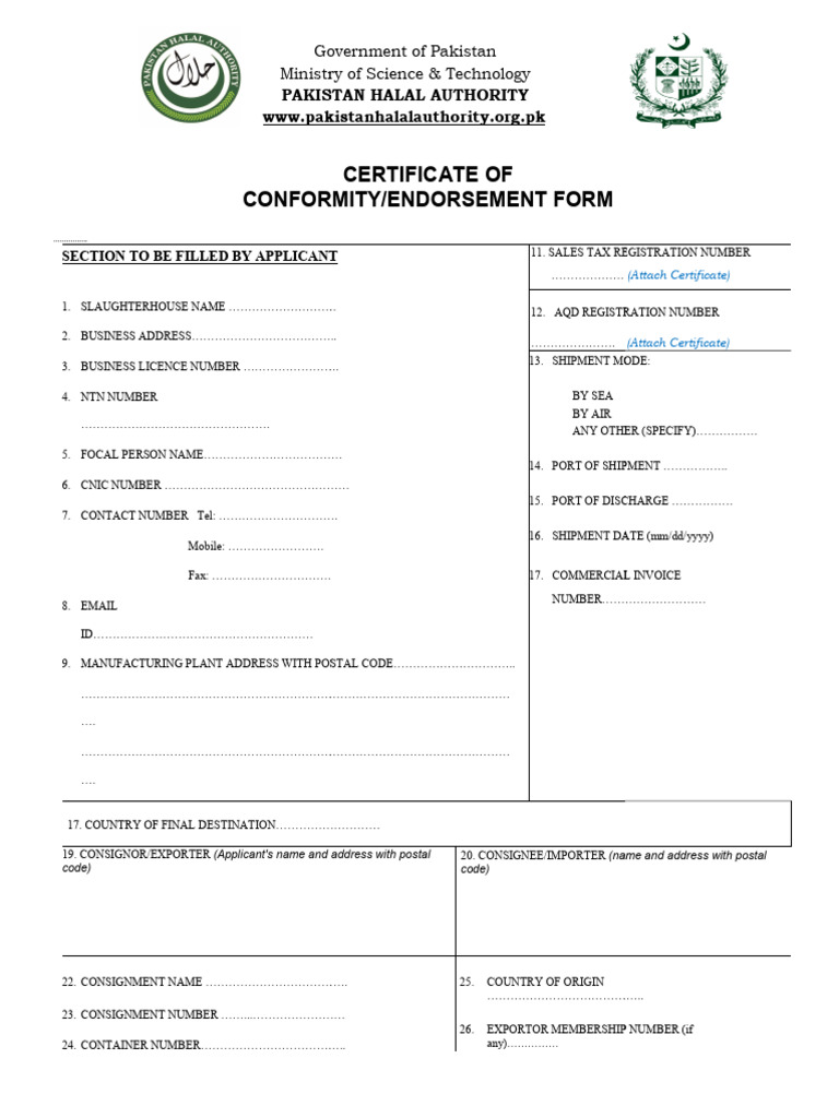 Certificate of Conformity CoC | PDF
