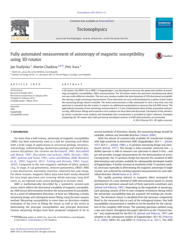 Fully Automated Measurement of Anisotropy of Magnetic Susceptibility Using 3D Rotator - 2014 ...