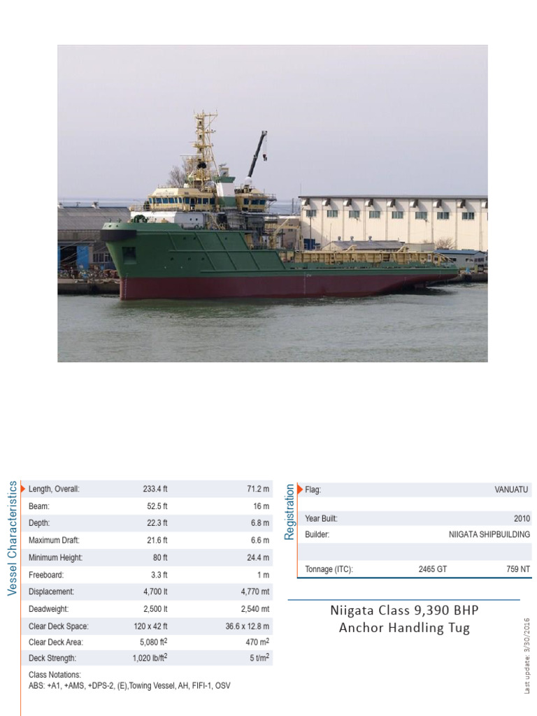 2010 Built 72m 9390 BHP DP2 AHTS SPECS | PDF | Watercraft | Shipping