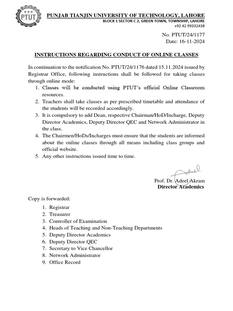 PTUT Online Class Conduct Instructions | PDF