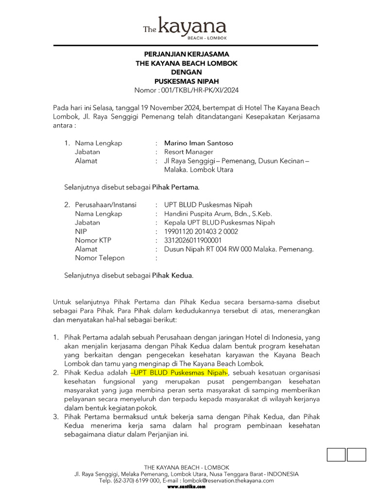 001 - TKBL - HR-SPK - 2024 - Puskesmas Nipah | PDF