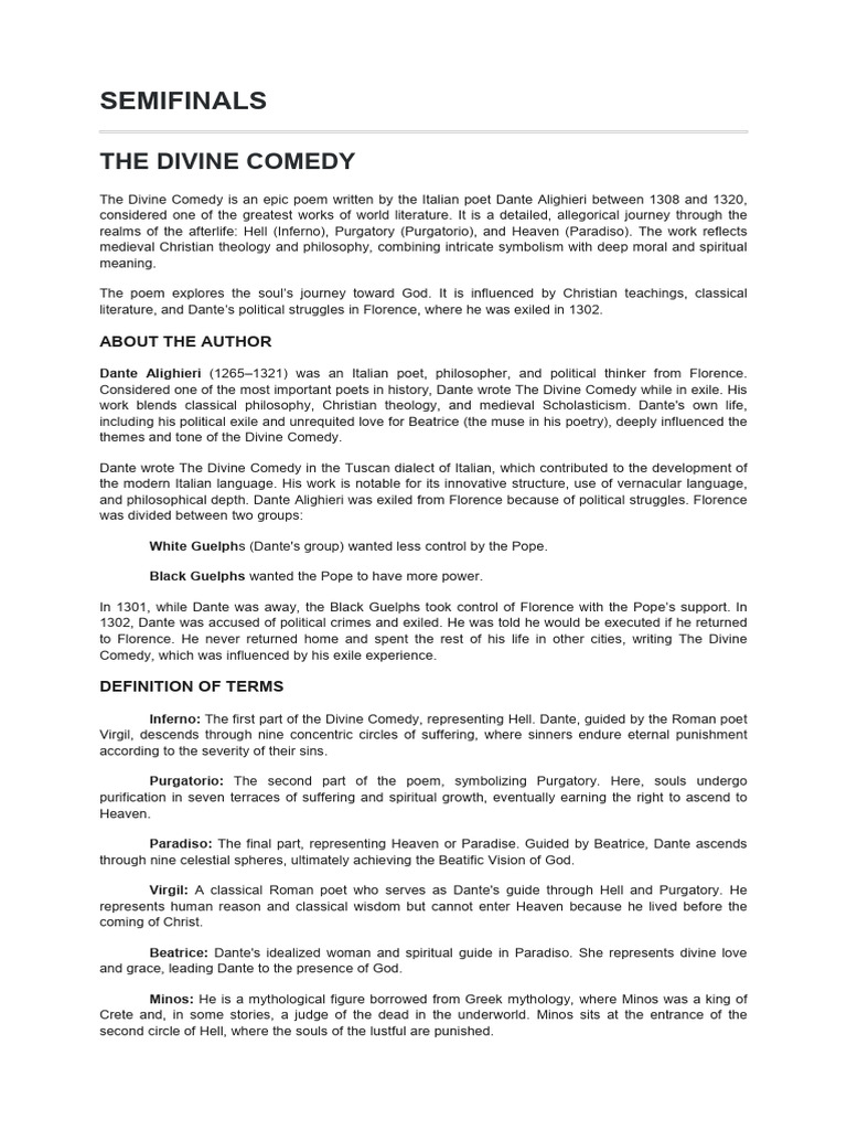 Dante's Divine Comedy Overview | PDF | Divine Comedy | Hell