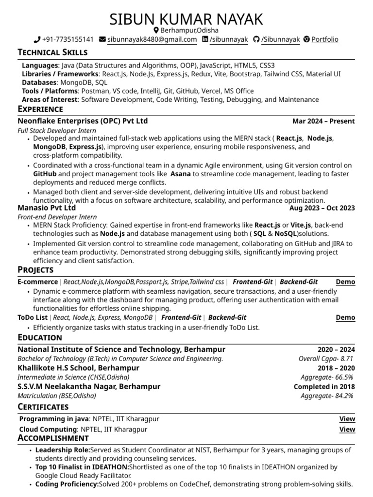 Sibun Nayak Developer Resume - pdf-1 | PDF | Systems Architecture | Computer Programming