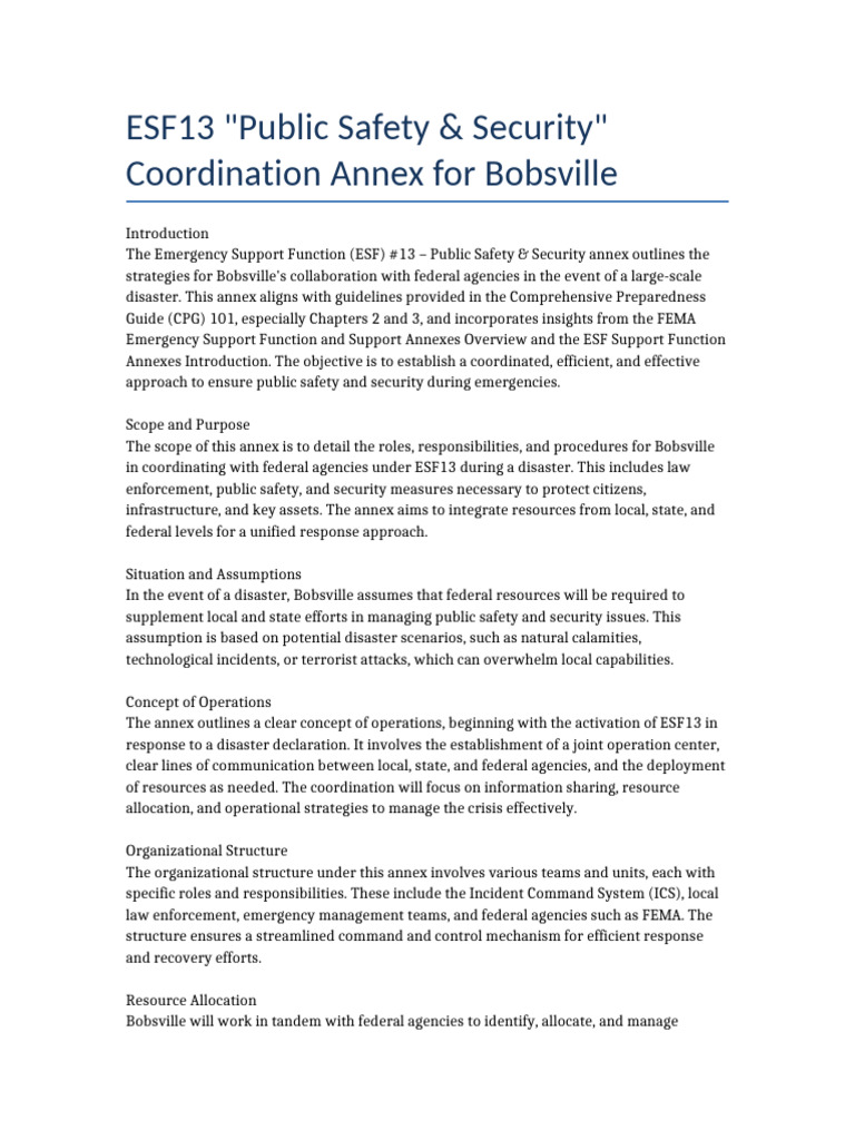 Bobsville ESF13 Public Safety Annex | PDF | Emergency Management ...