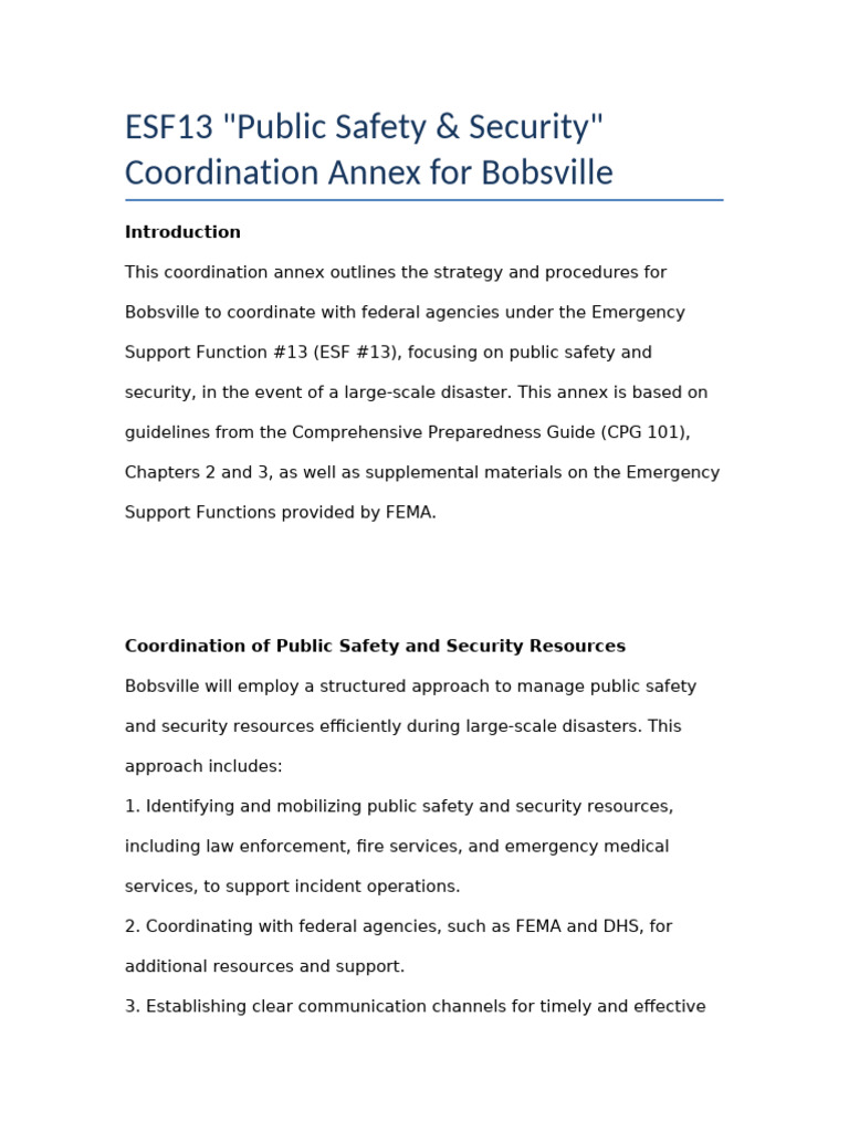 Bobsville Disaster Safety Plan | PDF | Federal Emergency Management ...