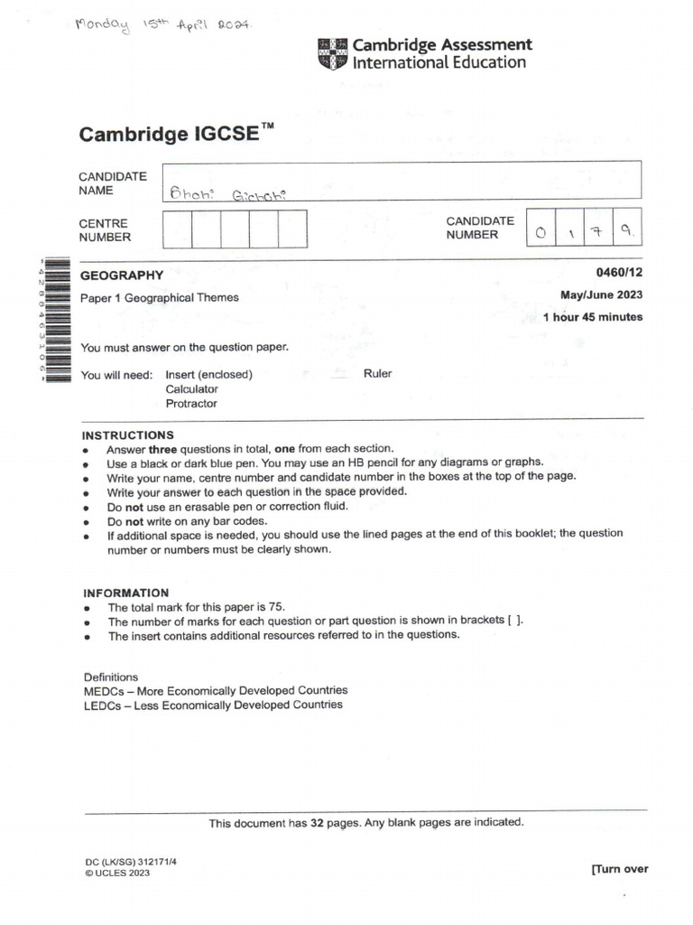 Geography 0460 12 May June 2023 | PDF