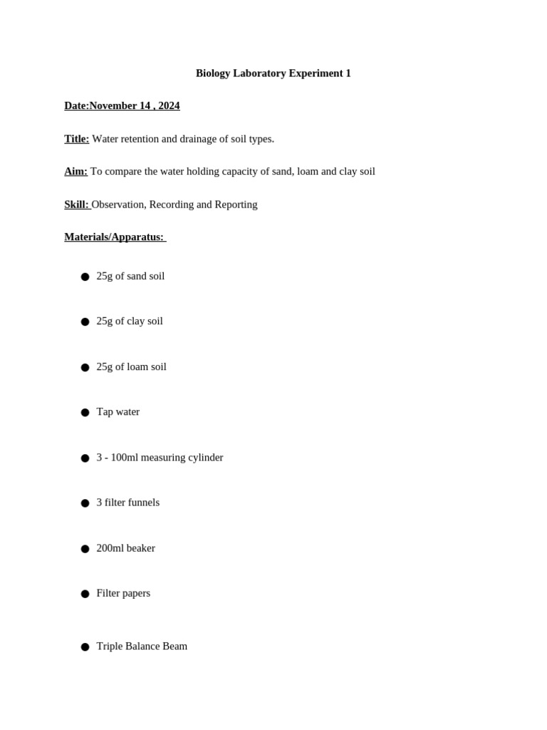 Biology Grade 9 Water Retention Lab 1 Handout Finished | PDF | Loam | Soil