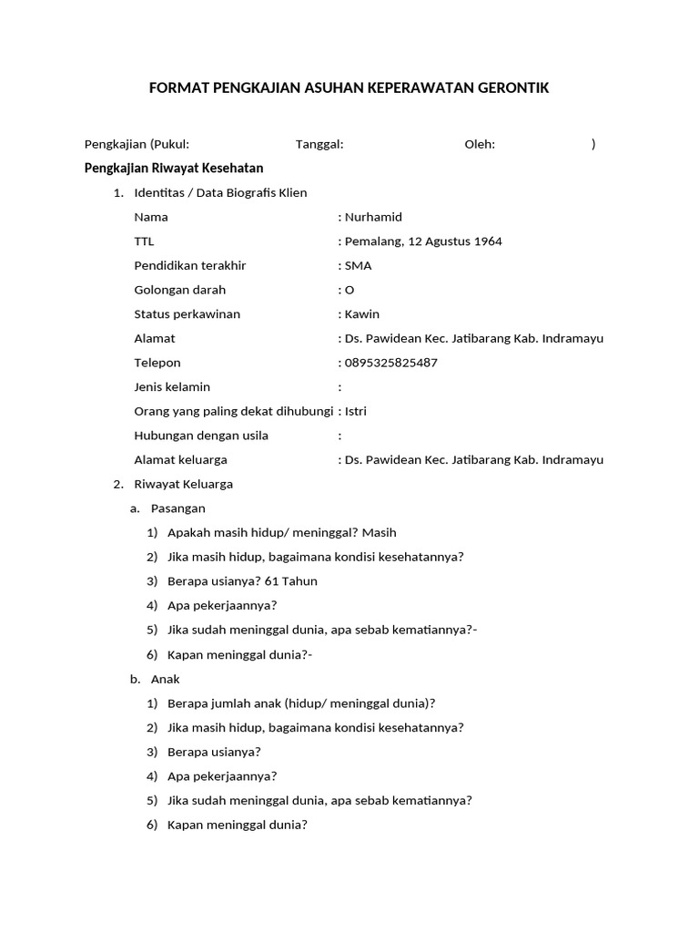 Format Pengkajian Keperawatan Gerontik | PDF