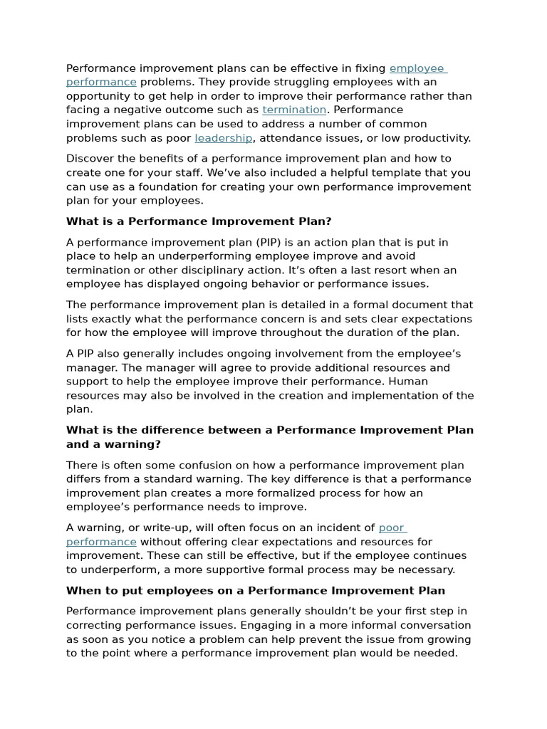 Performance Improvement Plans Can Be Effective in Fixing | PDF | Goal ...