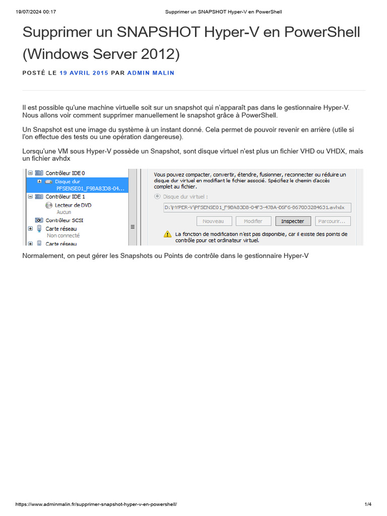 Supprimer un Snapshot Hyper-V avec PowerShell | PDF | Hyper-V | Machine ...