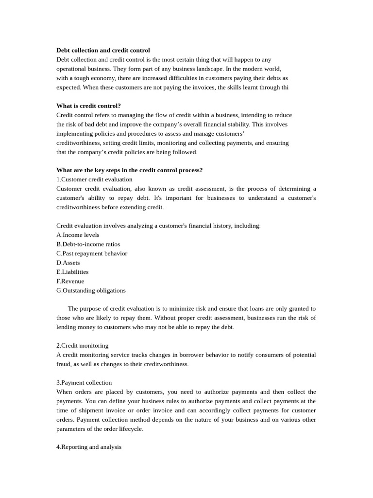 Credit Control | PDF | Credit | Finance & Money Management