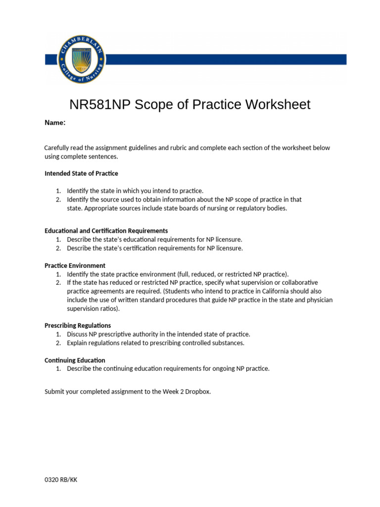 NR581NP Week 2 NP Scope of Practice Worksheet | PDF