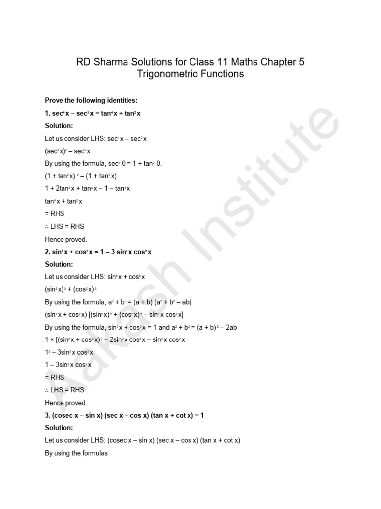 Chapter 5 Trigonometric Functions Pdf Trigonometric Functions
