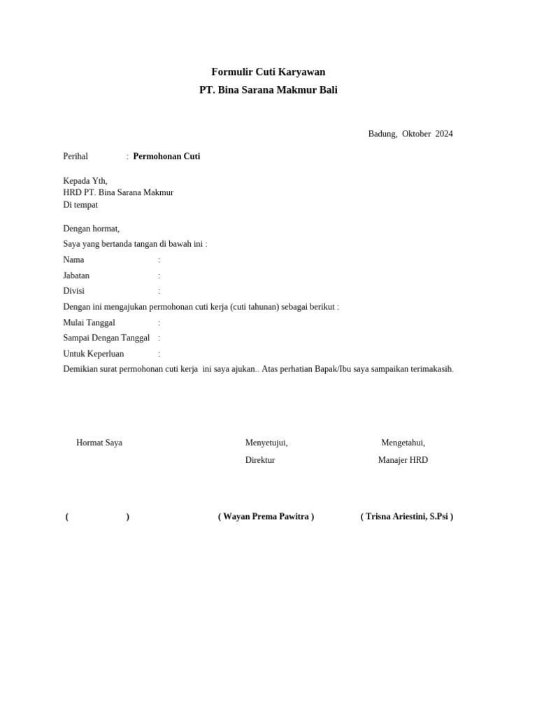 Formulir Cuti Karyawan | PDF