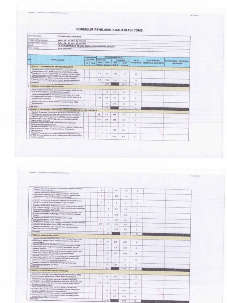 Form Penilaian Kualifikasi CSMS | PDF