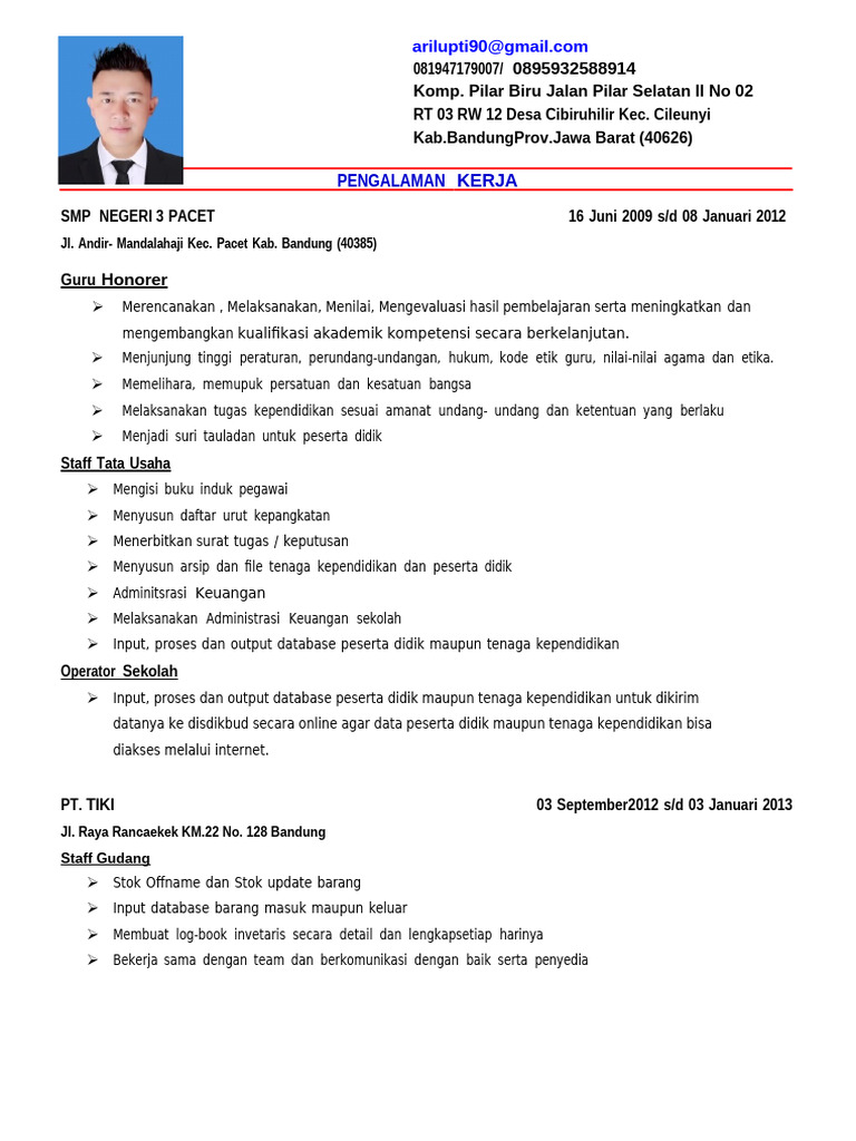 CV & SURAT LAMARAN ARI LUPTI (Ruang Guru) | PDF