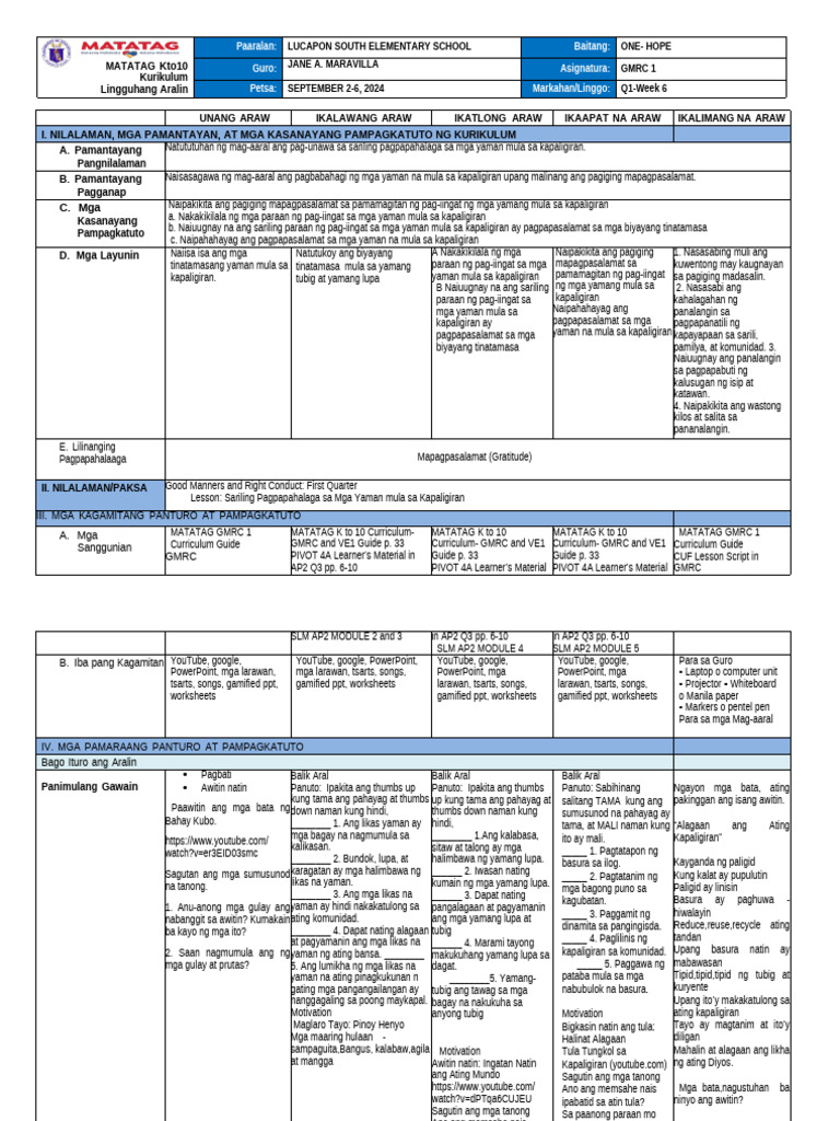 Week 6 GMRC Day 1 To 5 | PDF