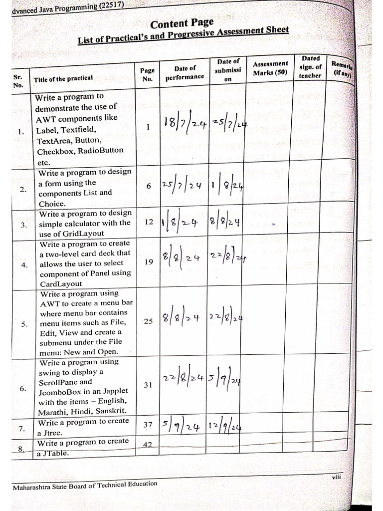 AJP List of Practical Page | PDF