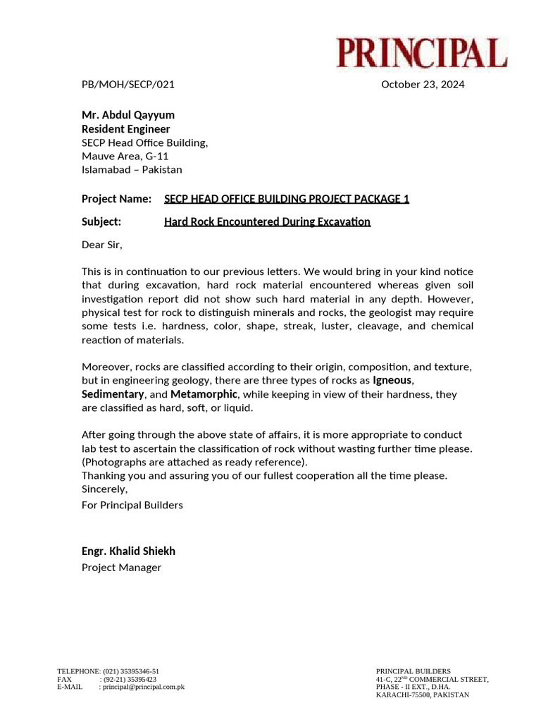 Hard Rock Encountered Letter | PDF