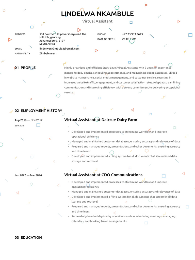 LINDELWA NKAMBULE - Virtual Assistant | PDF | Databases | Computing