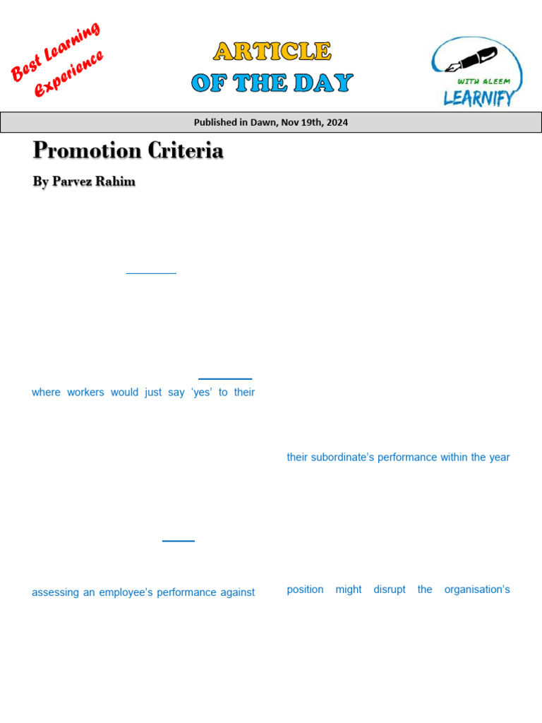 Article of The Day - Promotion Criteria | PDF | Leadership ...