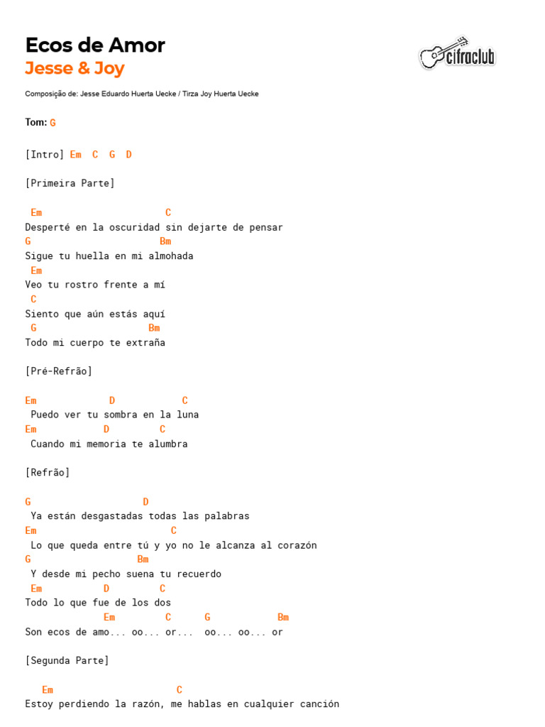 Cifra Club - Jesse & Joy - Ecos de Amor | PDF
