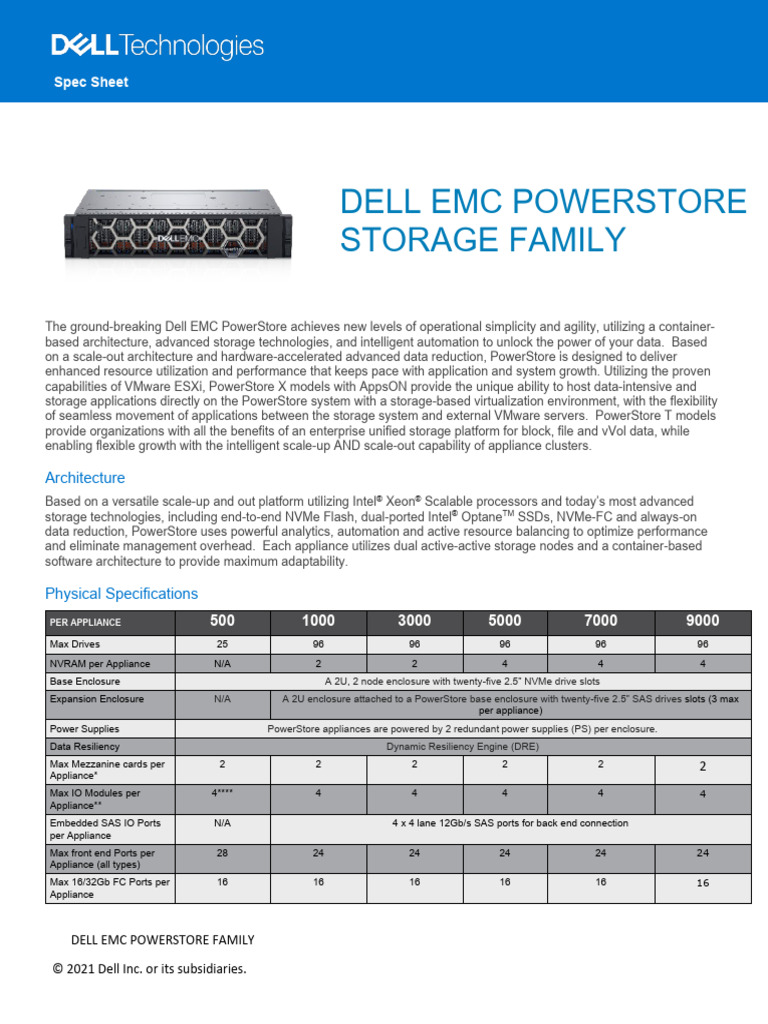 h18143 Dell Emc Powerstore Family Spec Sheet | PDF | Scalability | Alternating Current