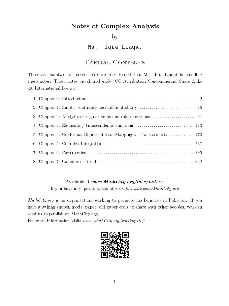 Complex Analysis Handwritten Notes | PDF
