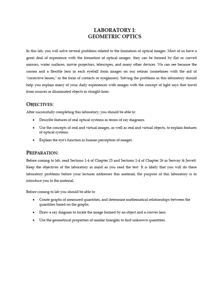 Lab 1 GEO Optics | PDF | Optics | Equipment