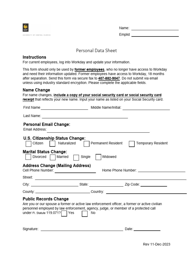 Former Employee Data Update Form | PDF