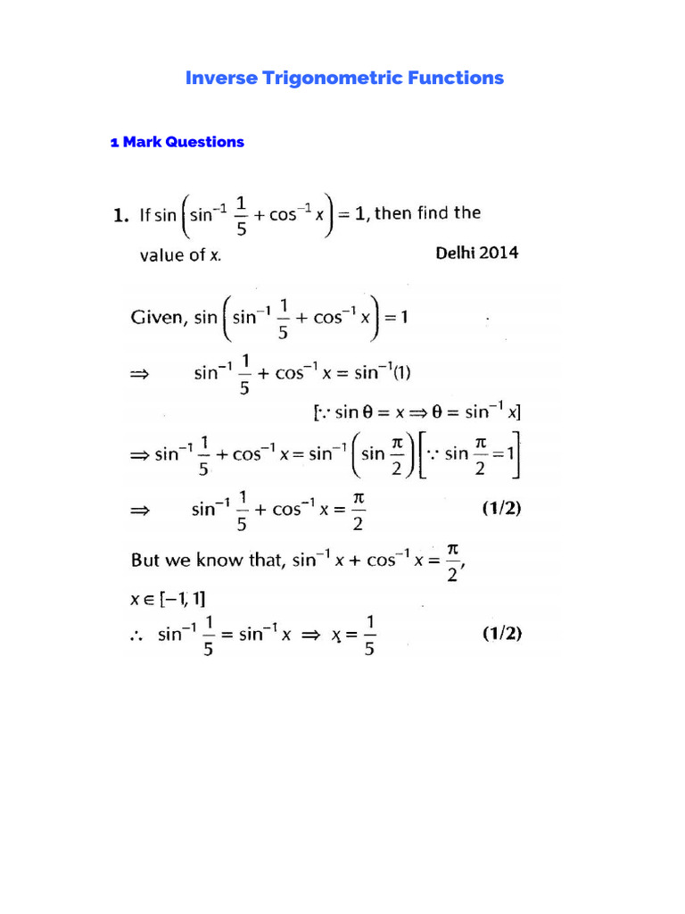Inverse Trigo | PDF