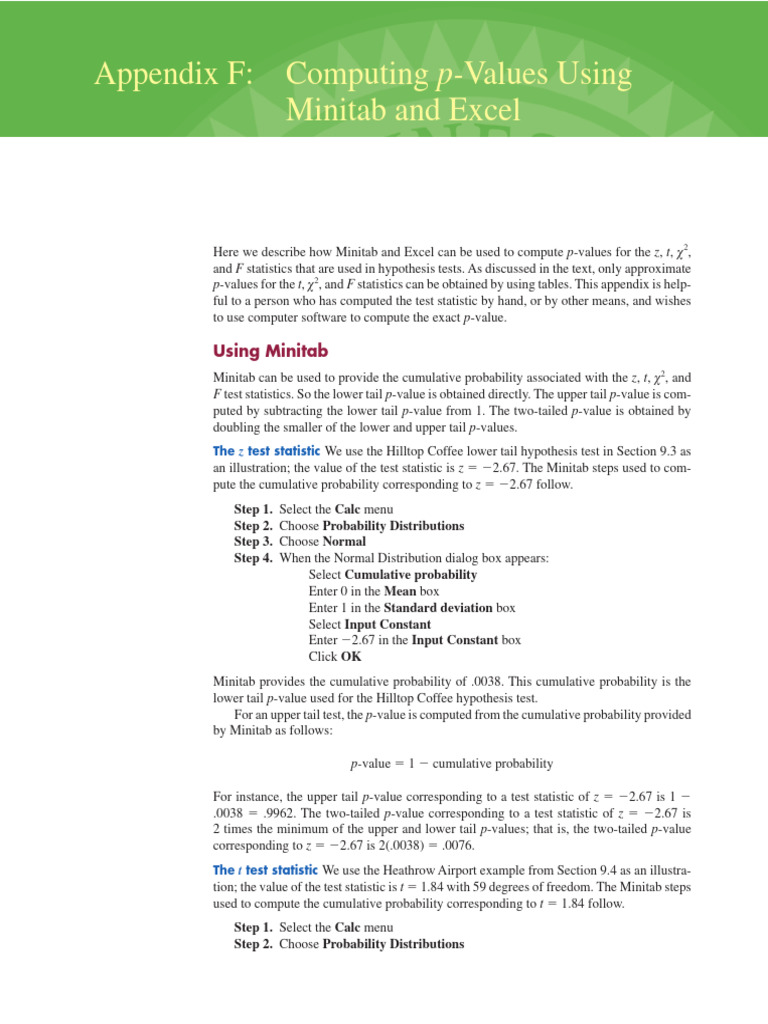 Appendix F - Su Dung Minitab Va EXCEL | PDF | P Value | Degrees Of Freedom (Statistics)