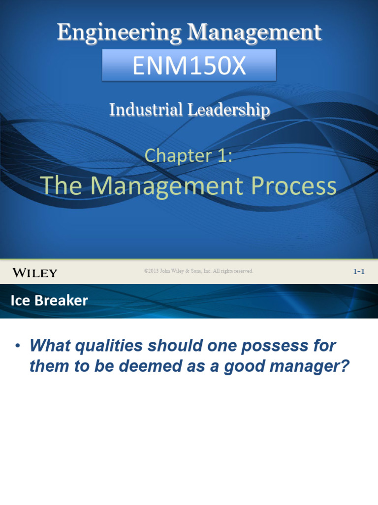 ENM150X Leadership Chapter 1 The Management Process | PDF | Employment | Economies