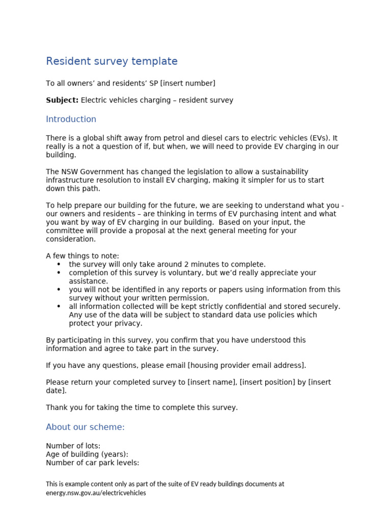 NSW EVRB Resident Survey Template | PDF | Electric Vehicle | Transport