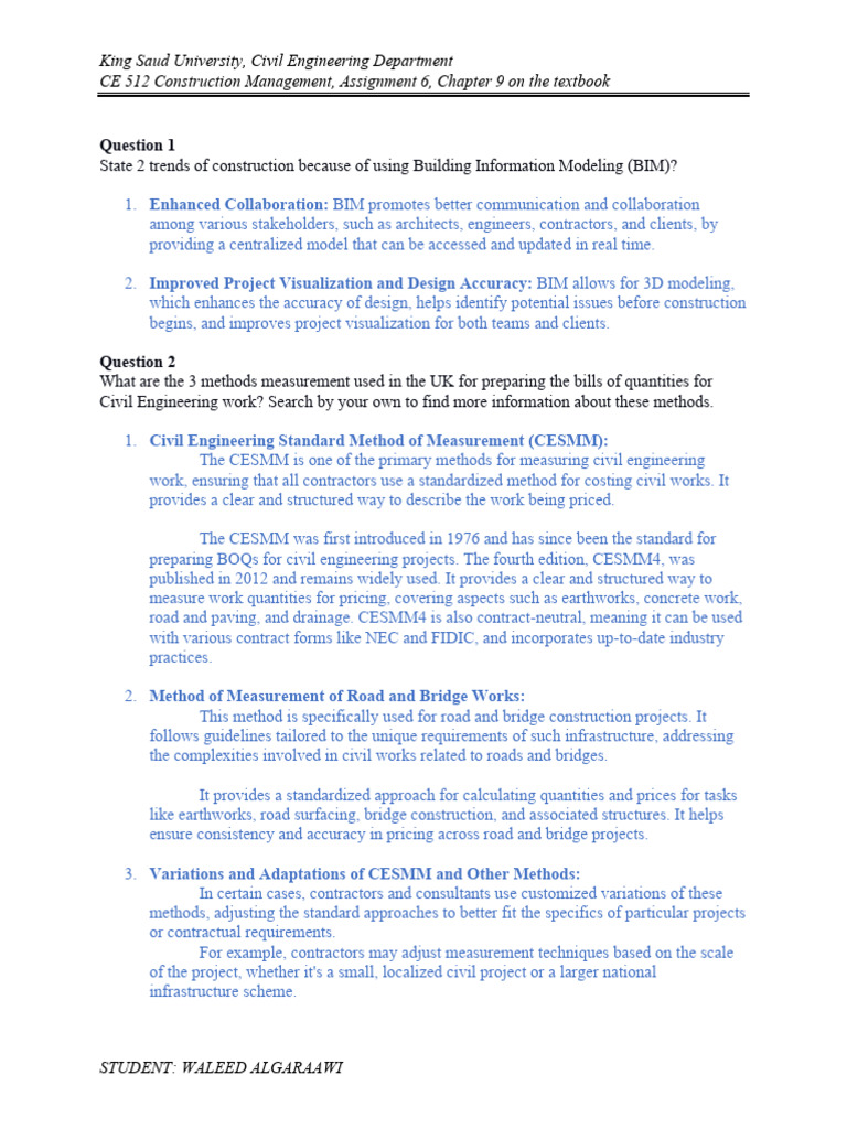 Assigment 6-Chapter 9 | PDF | Building Information Modeling | Civil ...