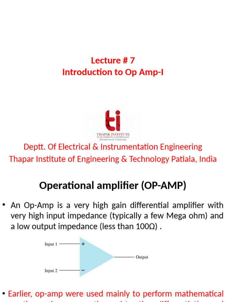 Lecture #7 Introduction To Op Amp-I 2 | PDF | Operational Amplifier | Amplifier