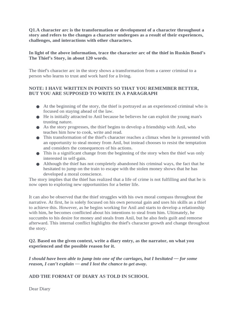 X - ENG - The Thief's Story - Long Answers | PDF | Theft