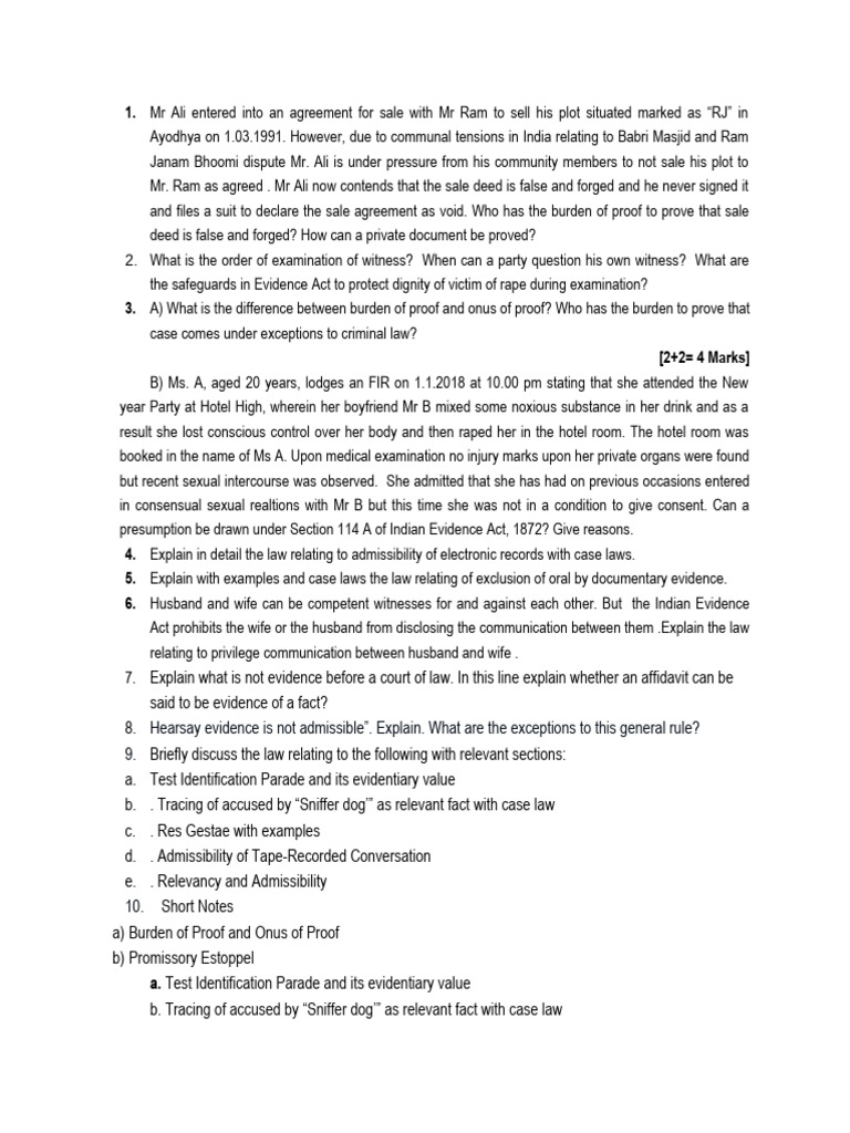 Evidence PYQs | PDF | Evidence (Law) | Trials