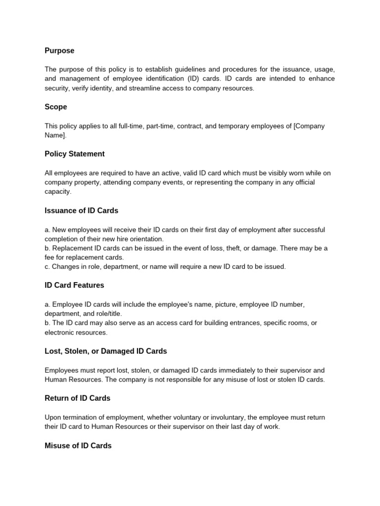 Employee ID Card Policy Guide | PDF