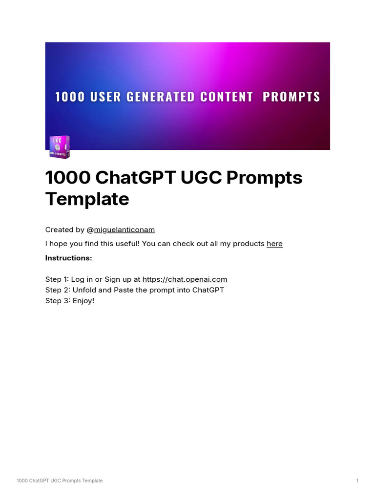 1000 ChatGPT UGC Prompts Template | PDF | Customer Relationship Management | Brand