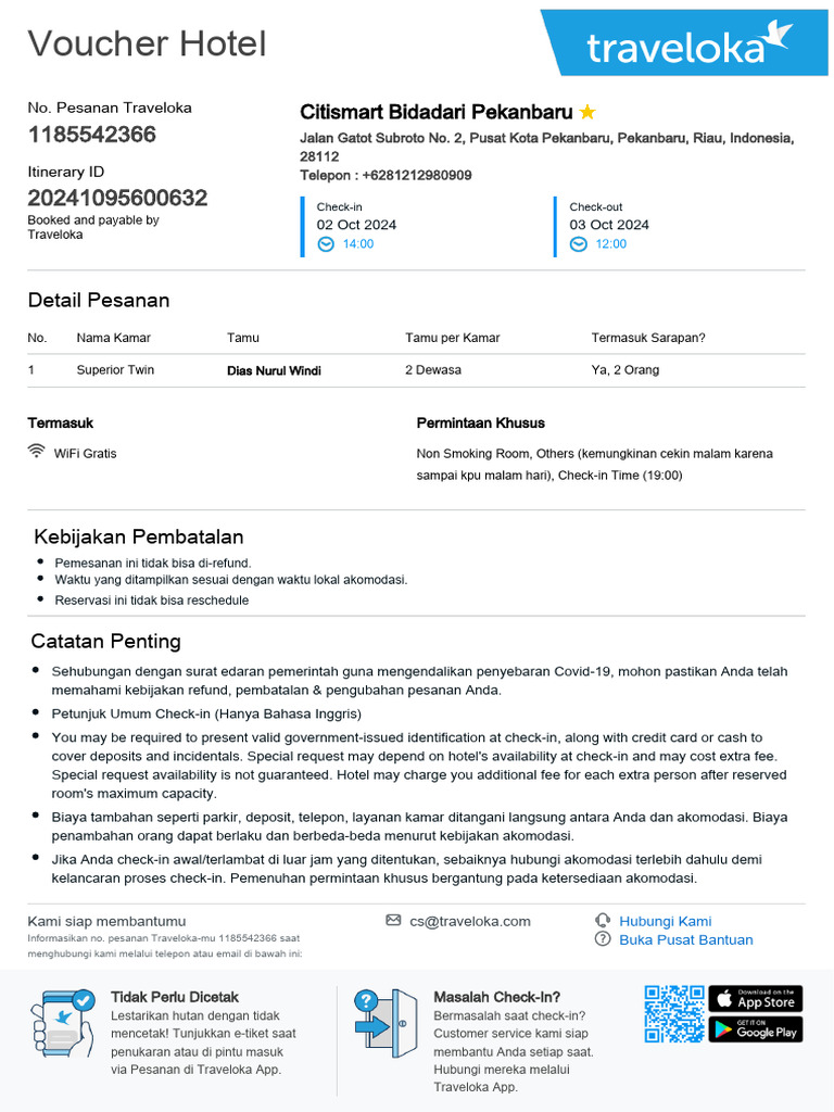 Dias Nurul-1185542366-Citismart Bidadari Pekanbaru - HOTEL - STANDALONE | PDF