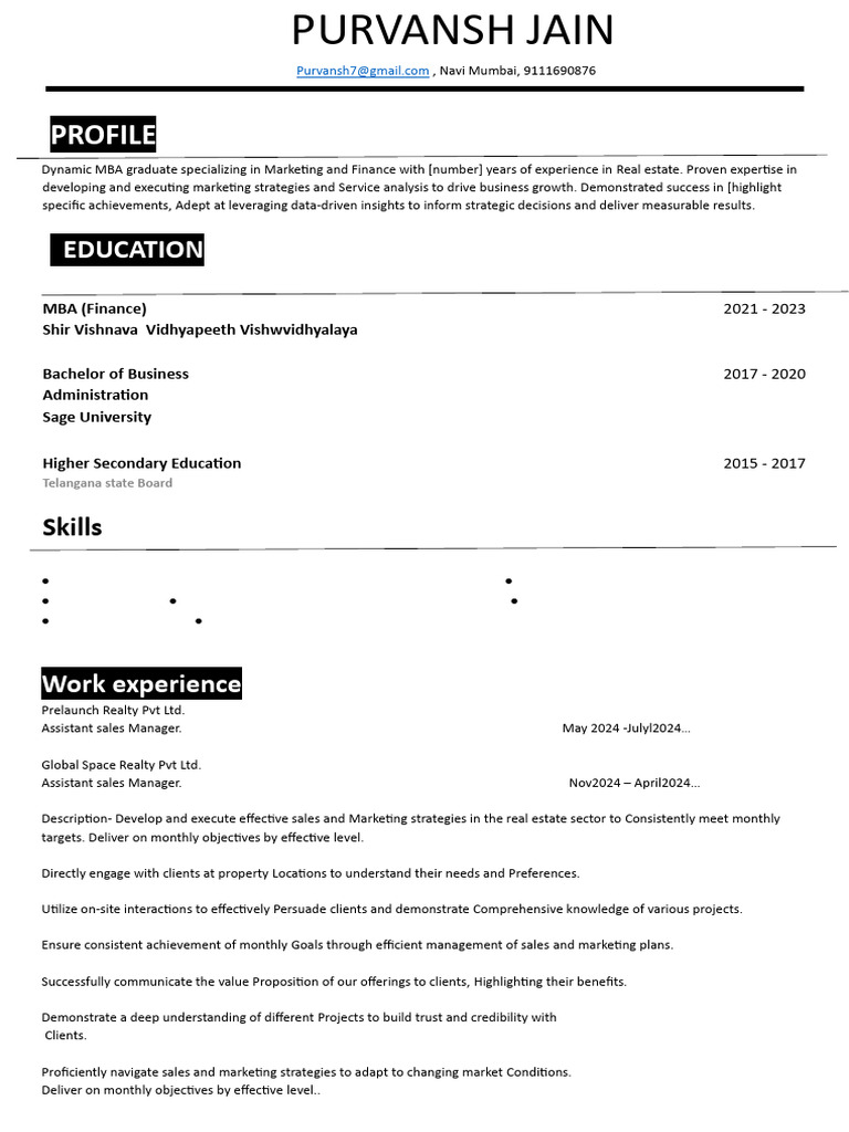 MBA Graduate in Real Estate Marketing | PDF