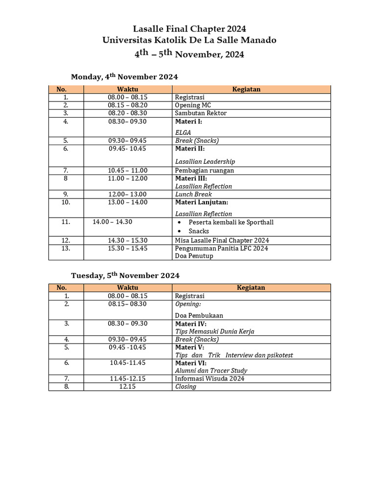 Lasalle Final Chapter 2024 Schedule | PDF