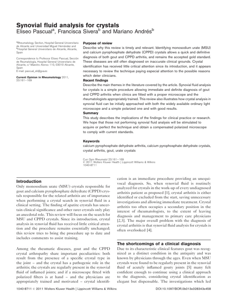 Synovial Fluid Analysis For Crystals | PDF | Gout | Polarization (Waves)