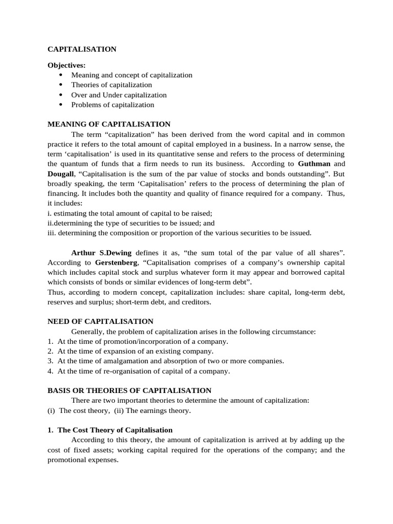 2 CAPITALISATION MCom-I Sem | PDF | Book Value | Equity (Finance)