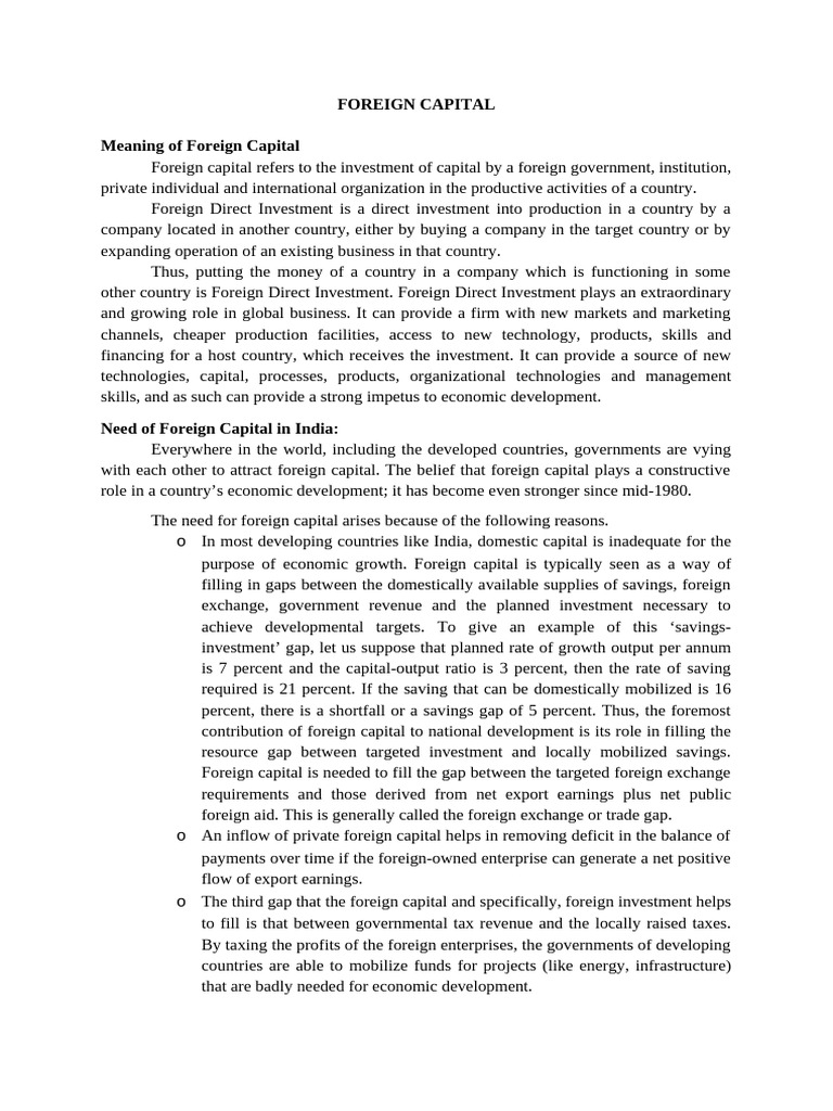 Understanding Foreign Capital | PDF | Foreign Direct Investment | Investing