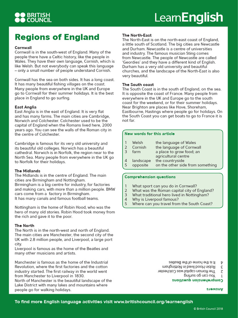 Overview of England's 9 Regions | PDF | England | Cornwall